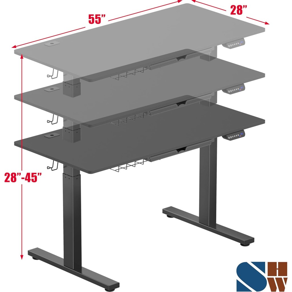 SHW 55 x 28 Inches Electric Height Adjustable Standing Desk with Drawer ...