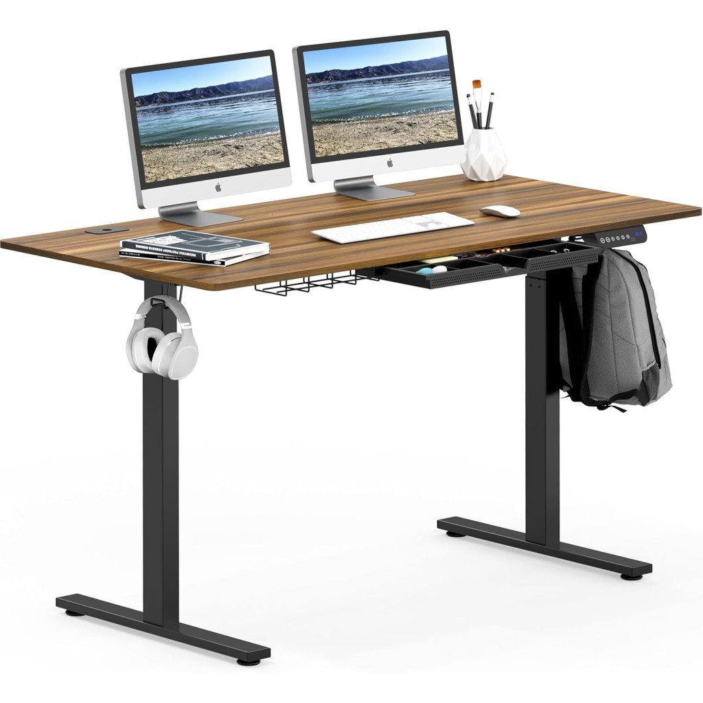 SHW 55 x 28 Inches Electric Height Adjustable Standing Desk with Drawer ...