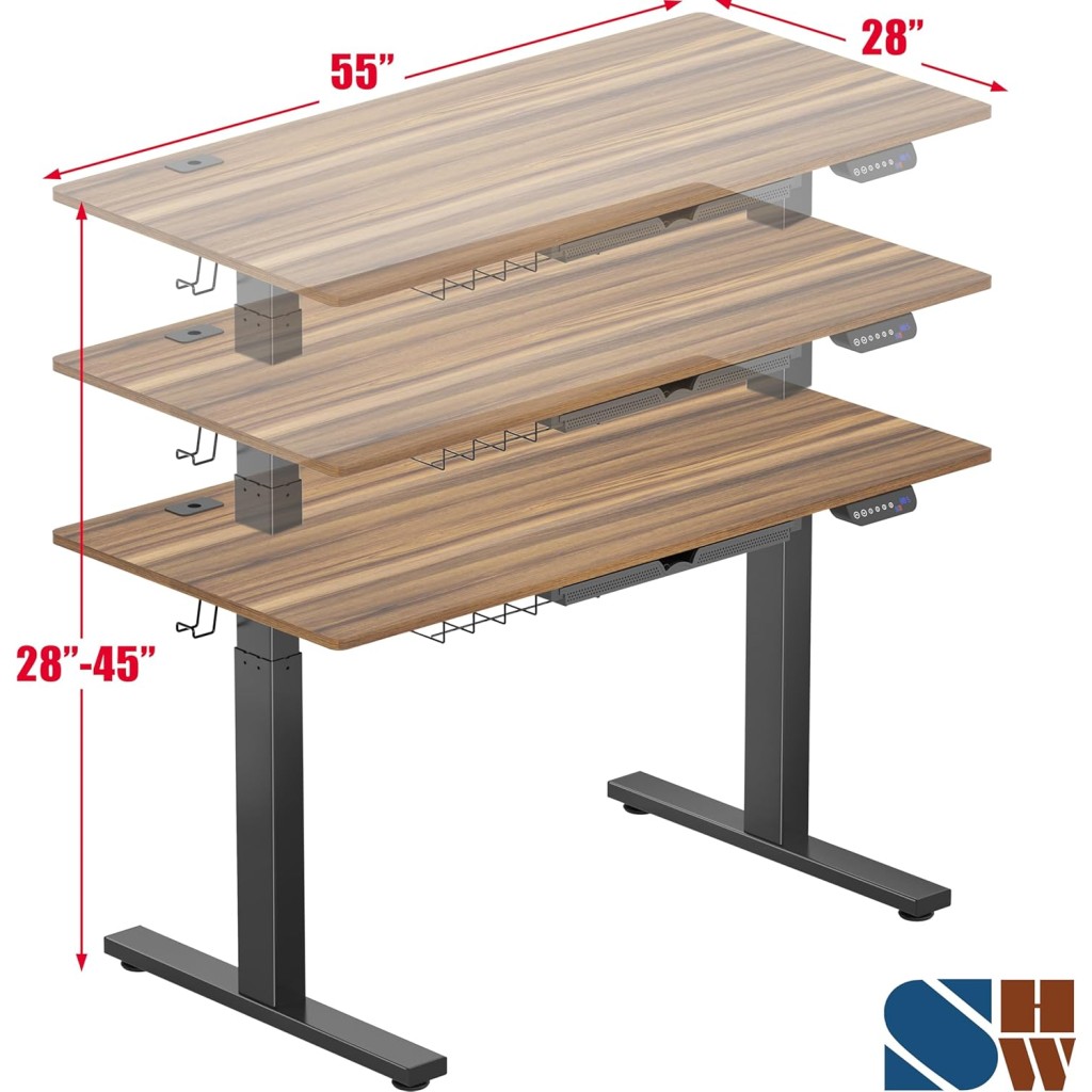 SHW 55 x 28 Inches Electric Height Adjustable Standing Desk with Drawer ...
