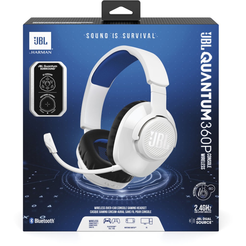 JBL Quantum 360P Console Wireless Over-Ear Gaming Headset (White/Blue ...