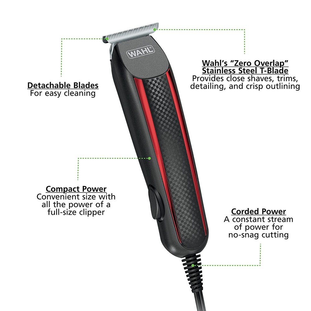 Wahl Edge Pro Bump Free Corded Beard Trimmer Hair Clipper Haircut Clipper Grooming Detailer Kit for Men For Edging Beards Mustaches Hair Stubble Ear Nose Body WHAL 9686