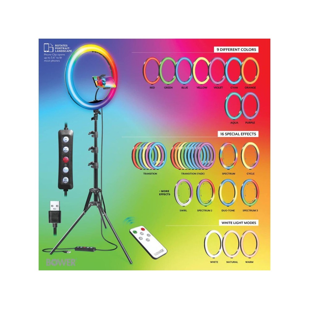 Bower Rgb Selfie Ring Light Studio Kit With Wireless Remote Control And ...